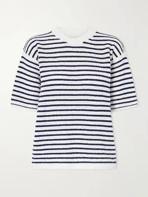 Bottega Veneta Striped Crocheted Cotton T-shirt - White