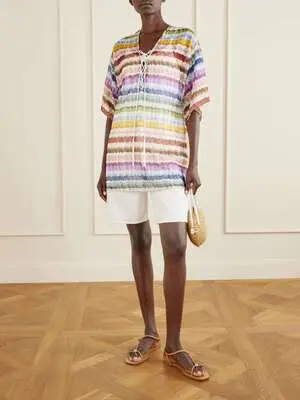 Missoni Lace-up Striped Metallic Crochet-knit Coverup