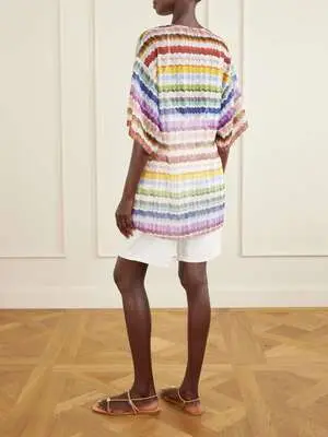 Missoni Lace-up Striped Metallic Crochet-knit Coverup