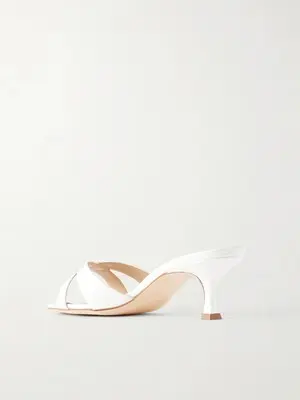 Manolo Blahnik Callamu 50 Patent Leather Mules - White