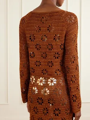 Calle Del Mar Cropped Crocheted Cardigan With Floral Motifs