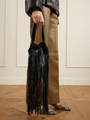 Khaite Lotus Fringed Leather Tote Bag - Black