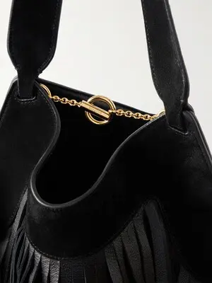 Khaite Lotus Fringed Leather Tote Bag - Black