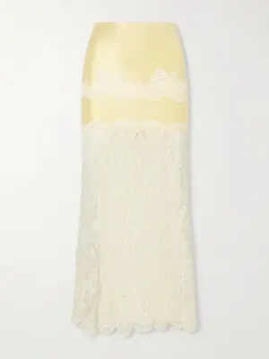 Rabanne Satin-jersey Lace-trimmed Maxi Skirt - Neutrals