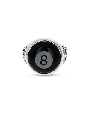 KING BABY STUDIO Sterling High Roller Club Etched Onyx Eight Ball Ring - Silver