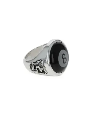 KING BABY STUDIO Sterling High Roller Club Etched Onyx Eight Ball Ring