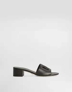 Dolce & Gabbana Calfskin Sliders With Dg Logo - Black