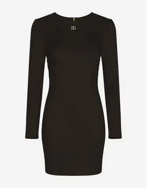 Dolce & Gabbana Short Milano Rib Dress With Dg Logo - Black