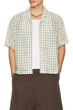 PERCIVAL Freddie Crochet Cuban Collar Boxy Shirt - Green