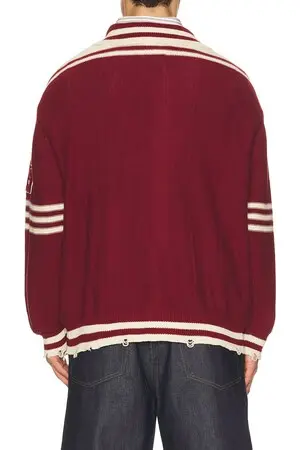 FOUND Varsity Patch Collared Cardigan In Red