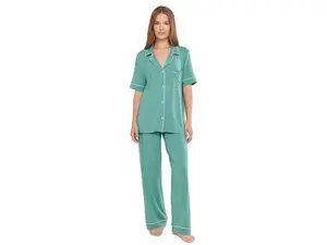 Eberjey Gisele Short Sleeve Pants Pajama Pajama Sets Seagrass/white - Blue