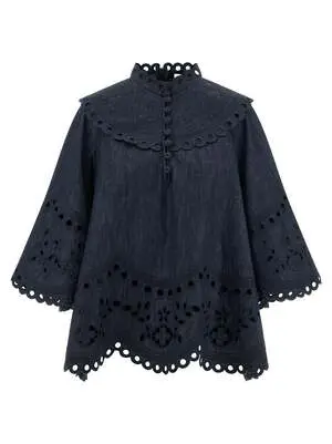 Zimmermann Mahon Embroidered Cotton Denim Blouse