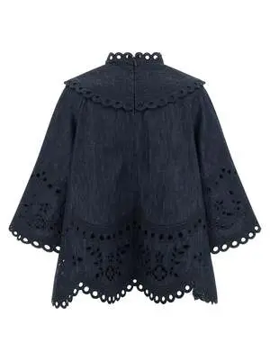 Zimmermann Mahon Embroidered Cotton Denim Blouse