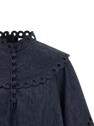Zimmermann Mahon Embroidered Cotton Denim Blouse
