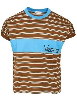 Versace Striped Cotton T-shirt With Inlay - Multicolor