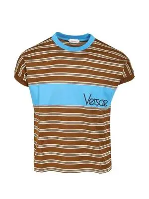 Versace Striped Cotton T-shirt With Inlay - Multicolor