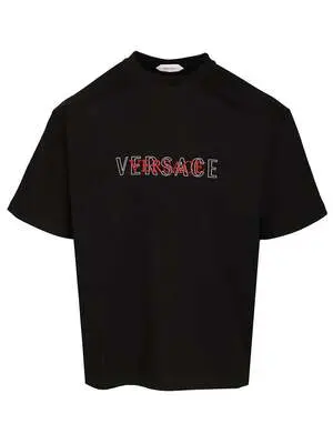 Versace T-shirt With Embroidered Logo - Black