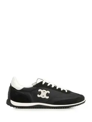 Celine Low-top Racer Sneakers In Suede With Triomphe Logo - Black