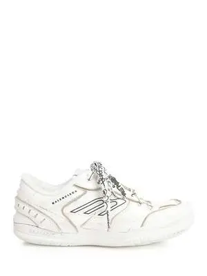 Balenciaga Hamptons Leather Sneakers With Distressed Finish - White