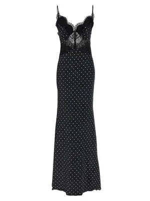 SELF-PORTRAIT Polka Dot Satin Lace Maxi' Dress - Multicolor