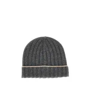 Brunello Cucinelli Ribbed Cashere Beanie Hat An - Grey