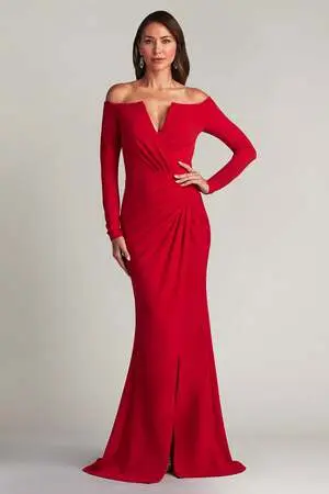 Tadashi Shoji Asymmetric Draped Gown - Geranium