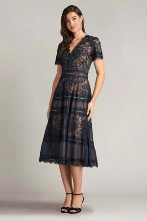 Tadashi Shoji Beatrice Tea-length Dress - Navy/nude
