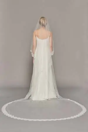 Tadashi Shoji Cathedral Length Veil With Floral Embroidery - Ivory