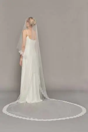 Tadashi Shoji Cathedral Length Veil With Floral Embroidery