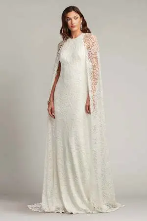 Tadashi Shoji Embroidered Lace Cape Gown - Ivory