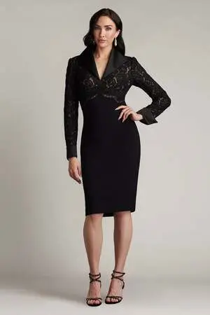 Tadashi Shoji Lace And Crepe Collar Dress - Black/nude