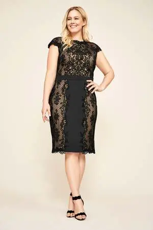 Tadashi Shoji Alexandra Embroidered Lace Dress - Black/nude