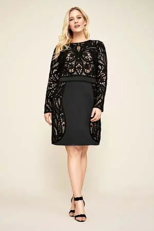 Tadashi Shoji Crochet Lace Motif Dress - Black/nude