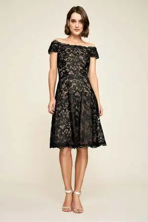 Tadashi Shoji Elidi Off-the-shoulder Lace Dress - Black/nude