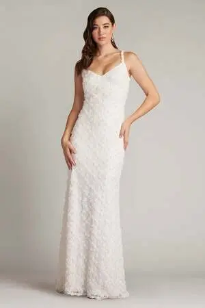 Tadashi Shoji Erma 3d Floral Spaghetti Strap Gown - Ivory