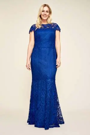 Tadashi Shoji Allison Embroidered Lace Gown Plus Size - Indigo