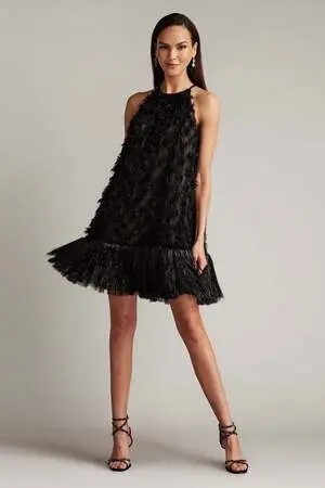 Tadashi Shoji Prima Sequin Tulle Trapeze Mini Dress - Black