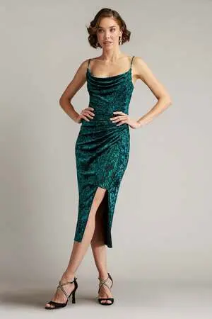 Tadashi Shoji Spaghetti Strap Lace Midi Dress - Emerald/black
