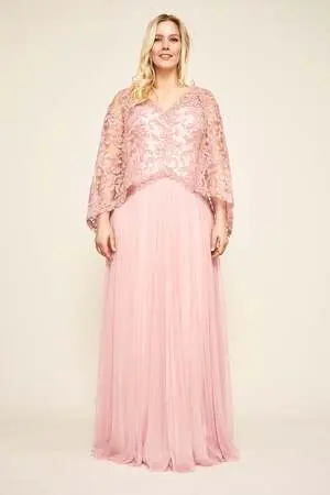 Tadashi Shoji Tulle Gown With Cord Embroidery - Navy
