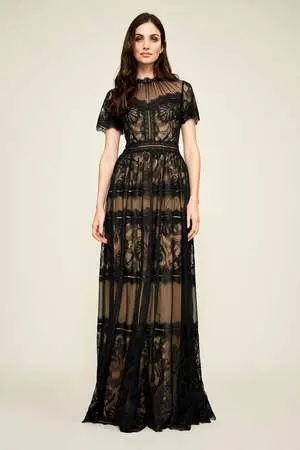Tadashi Shoji Camilla Lace Gown - Black/nude