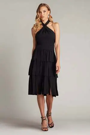 Tadashi Shoji Darla Fringe Halter Dress - Black