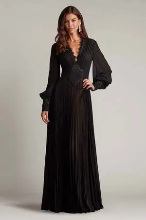 Tadashi Shoji Blouson Sleeve Gown - Black/nude