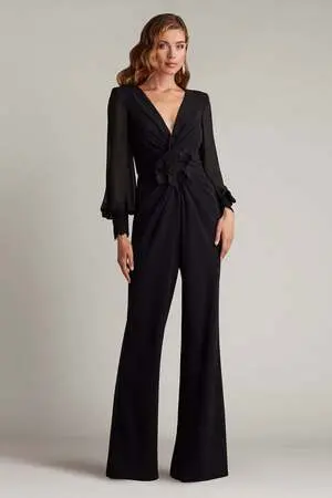 Tadashi Shoji Sahana Bishop Sleeve Plunge Jumpsuit - Black