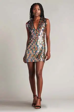 Tadashi Shoji Birdie Sequin Fringe Mini Dress - Multicolor