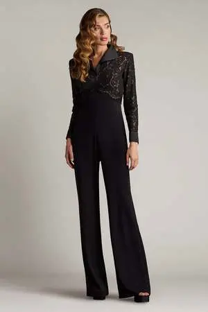 Tadashi Shoji Deacon Collar Jumpsuit - Black/nude