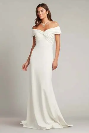 Tadashi Shoji Winslow Pleated V-back Gown - Ivory