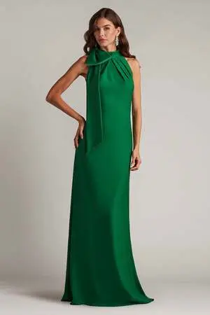 Tadashi Shoji Sims Shoulder Bow Halter Gown - Bamboo