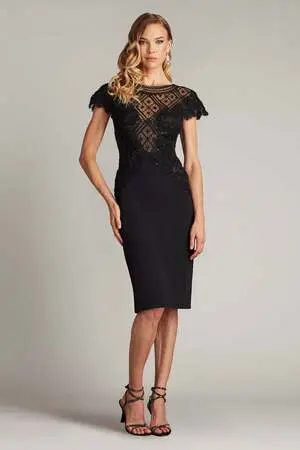 Tadashi Shoji Madigan Embroidered Bodice Cocktail Dress - Black/nude