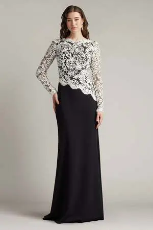Tadashi Shoji Randall Embroidered Crepe Gown - Black/ivory