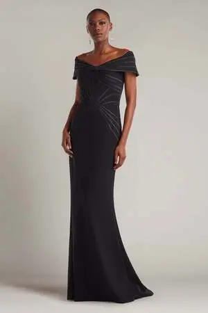 Tadashi Shoji Meridian Sundial Off-shoulder Gown - Black